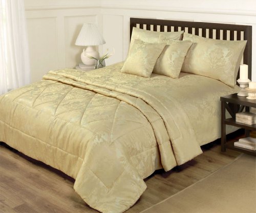 6 Piece Jacquard Gold Bedding King Size Duvet Set And Bedspread Throw